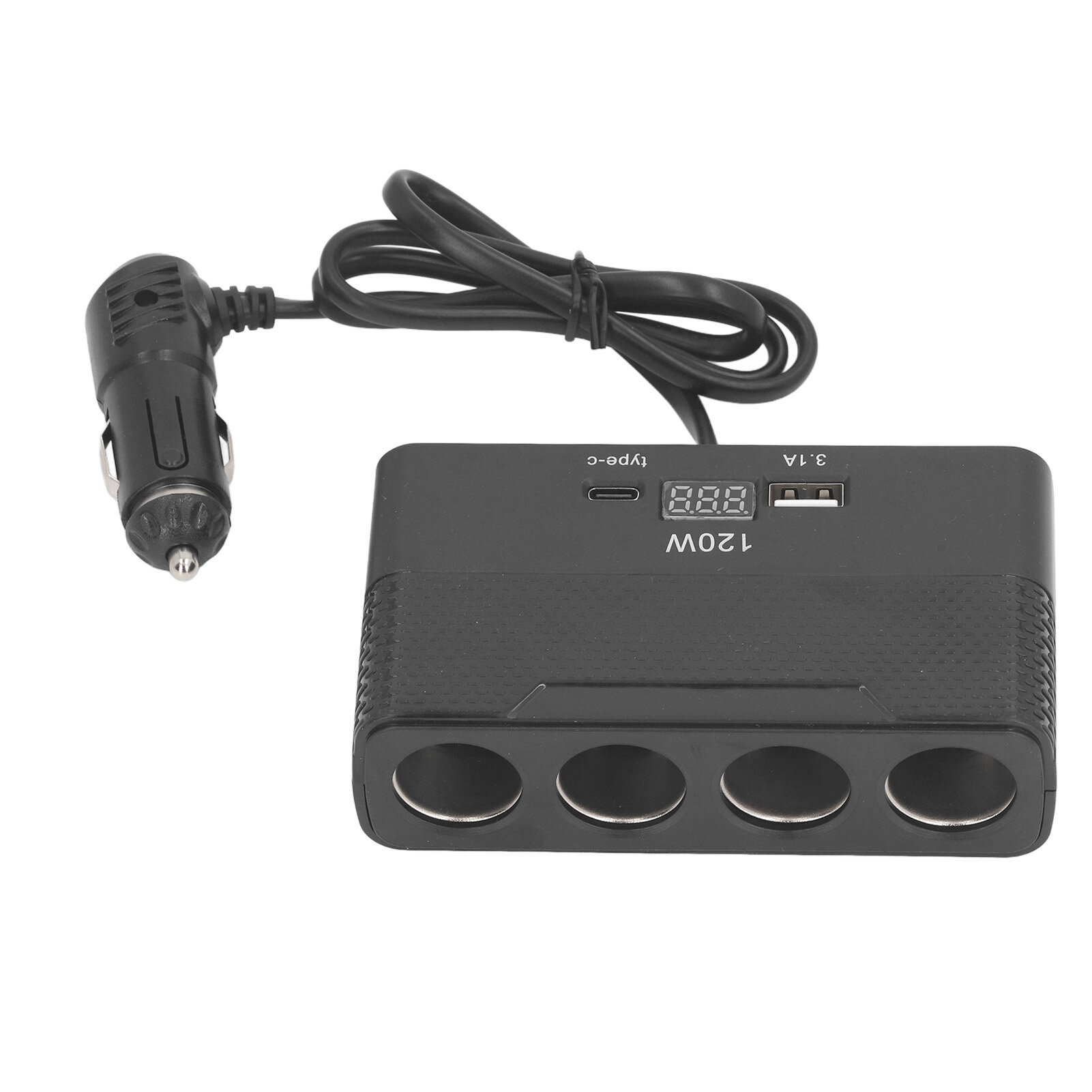 Розетка-разветвитель сигнального разъема автомобиля 4 розетки с индикацией напряжения, порт USB Type C, мультипортовый силовой разъем для транспортных средств, материал ABS, вход 12V 24V, выход USB Type C 5V 3.1A, мощность 120W, комплект 1 розетка 2