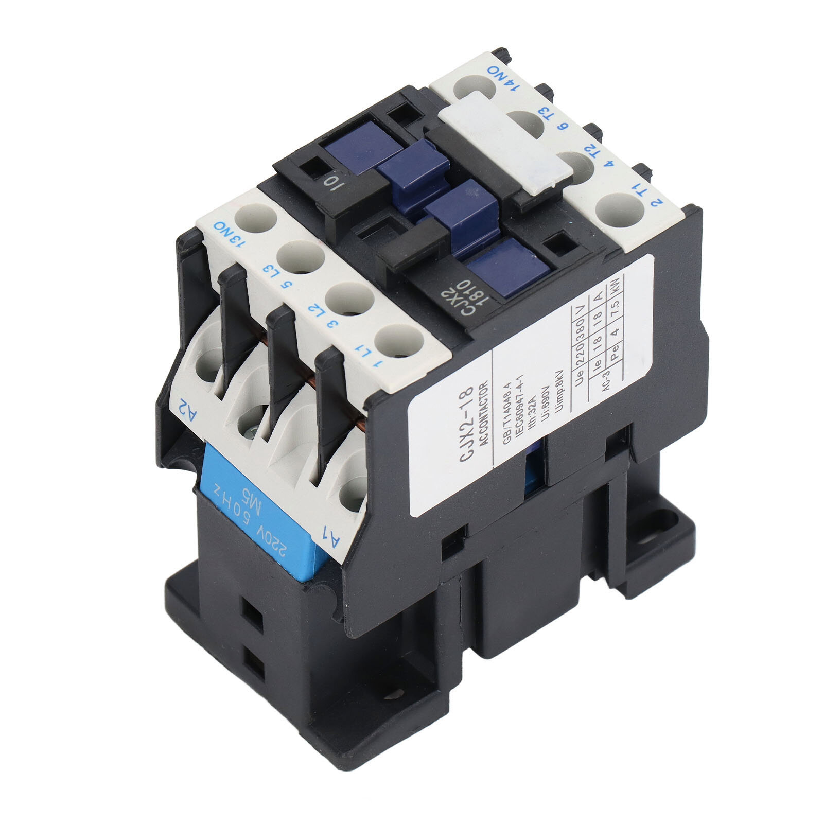 Контактор переменного тока, 220 В, 18 А. Нормально разомкнутый электрический контактор. Контакт из серебряного сплава. Винт M5 CJX2‑1810.