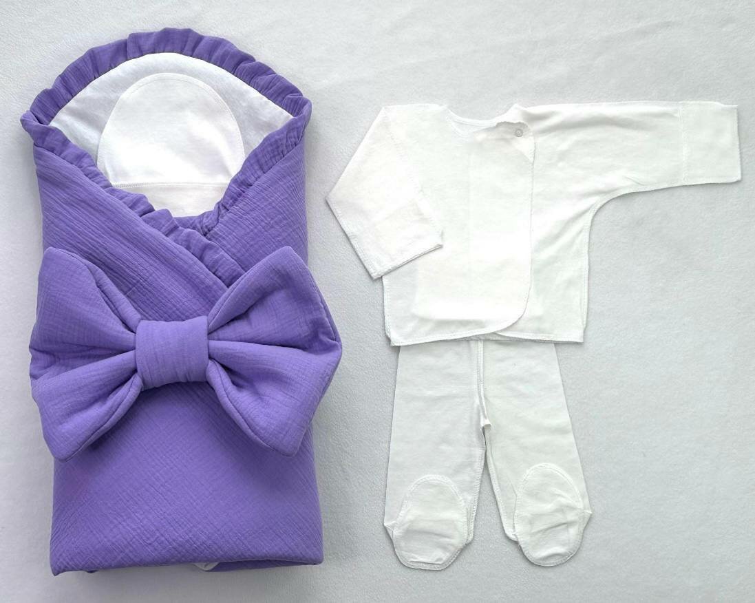 Комплект для выписки ЛМ-3425, 5 элементов, для новорожденных, фиолетовый, бирюзовый, бежевый, розовый