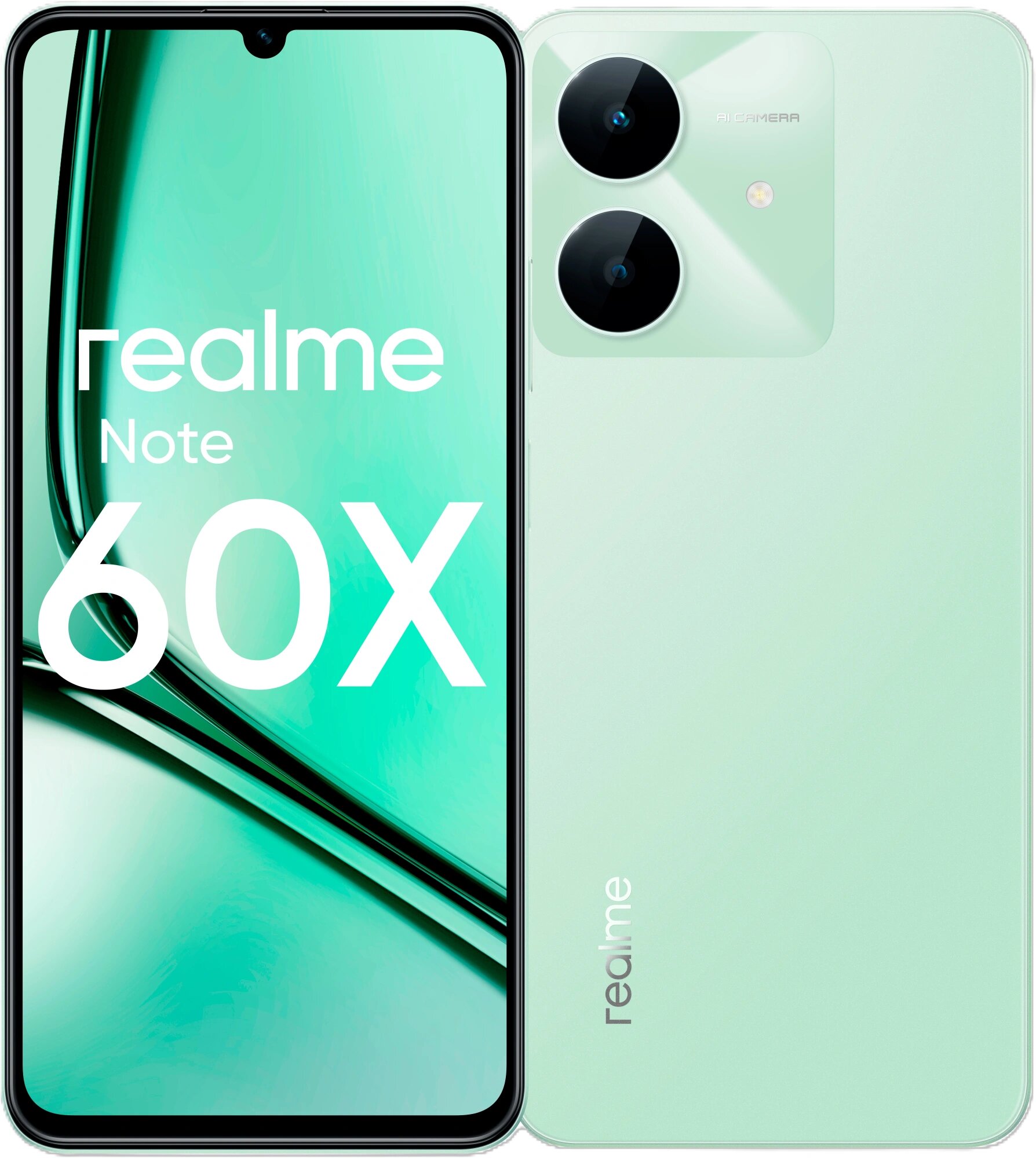 Смартфон Realme RMX3938 Note 60х 64Gb 3Gb зеленый моноблок 3G 4G 2Sim 6.74" 720x1600 Android 14 8Mpix 802.11 a/b/g/n/ac GPS GSM900/1800 GSM1900 A-GPS microSD max2048Gb
