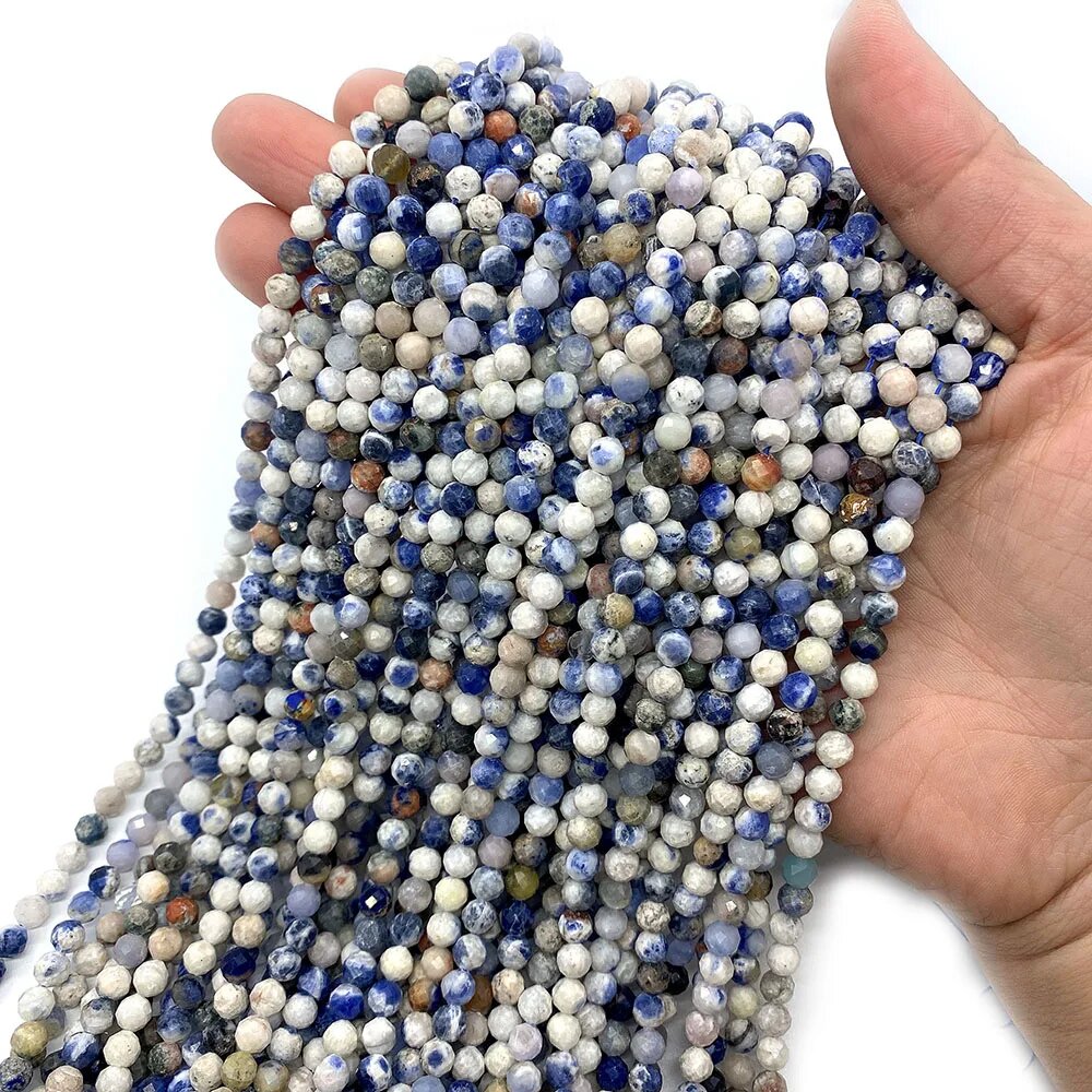 Граненые бусины из агата LILDBZ Синий, 4mm, Blue pattern