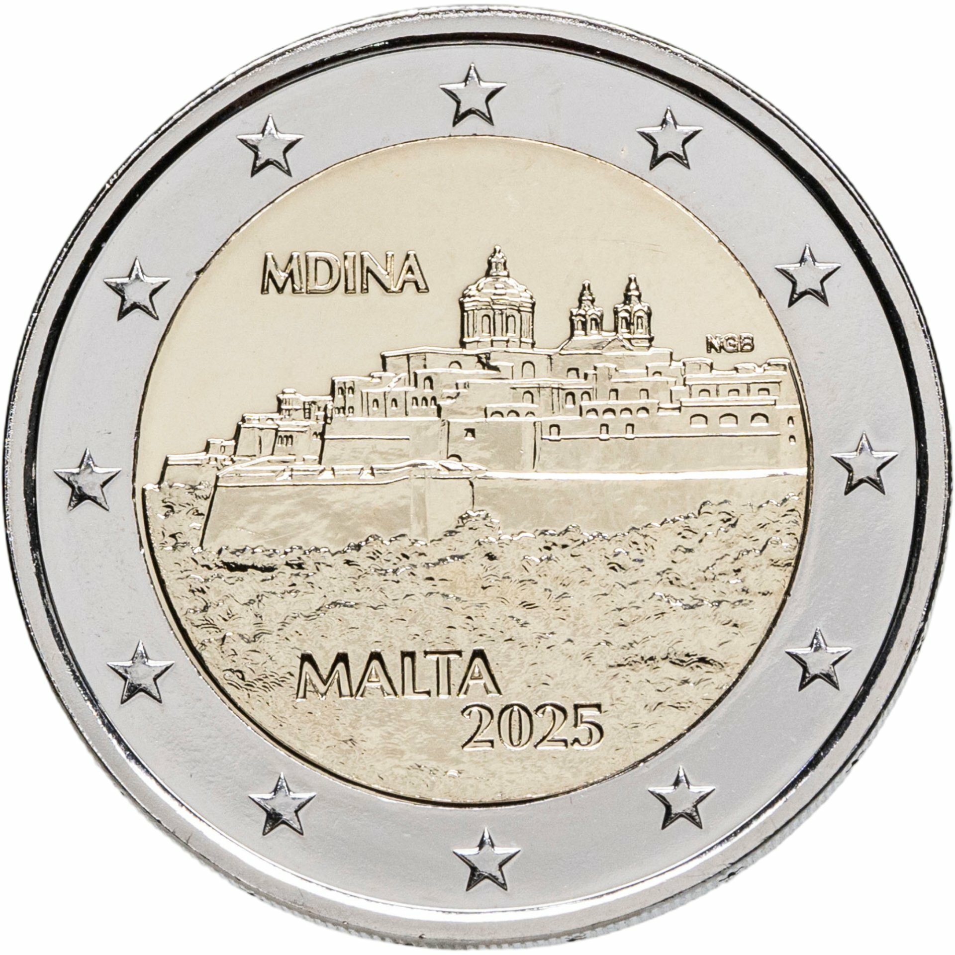 Мальта 2 евро 2025 Мальтийские стены - Мдина, Биметалл, в сохранности UNC