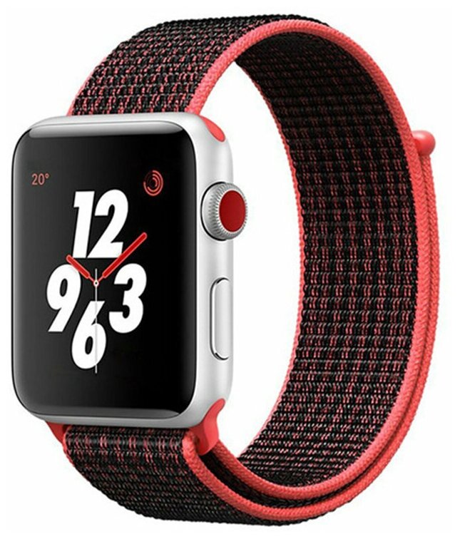 Спортивный ремешок черно-красного цвета из плетеного нейлона для часов Apple Watch 42 и 44мм