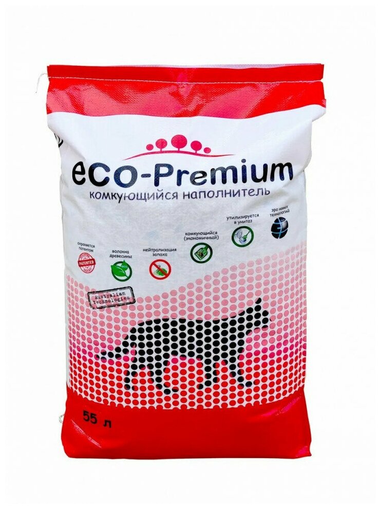 ECO-Premium Blue наполнитель древесный комкующийся с гранулами синего цвета - 55 л (20,2 кг)