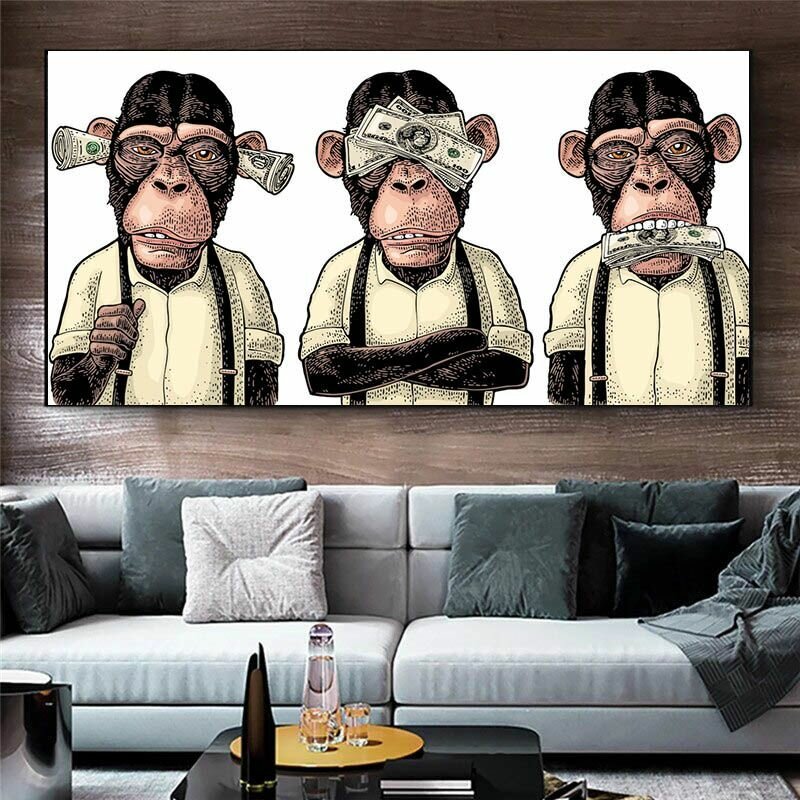 Картина на стену для интерьера от бренда Pechat Vip из категории Три-мудрые-обезьяны 55х90 см.