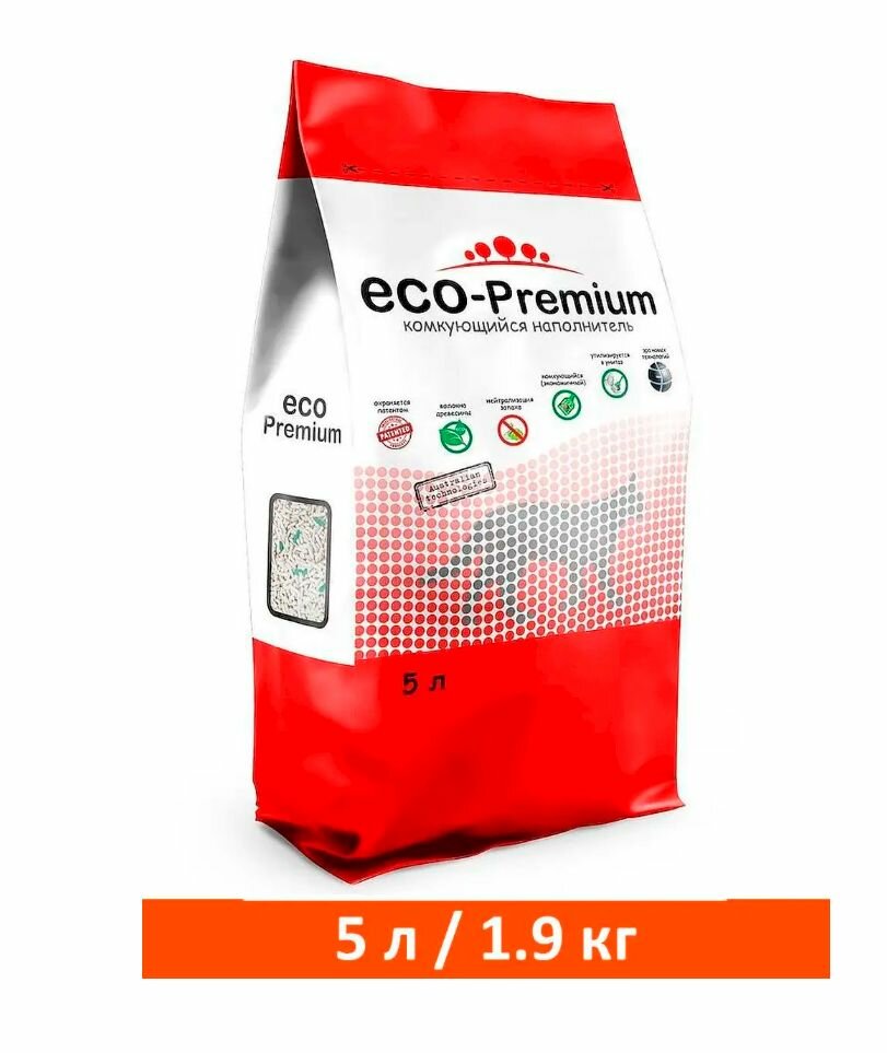 ECO-Premium Green наполнитель древесный без запаха 5л (1.9кг)