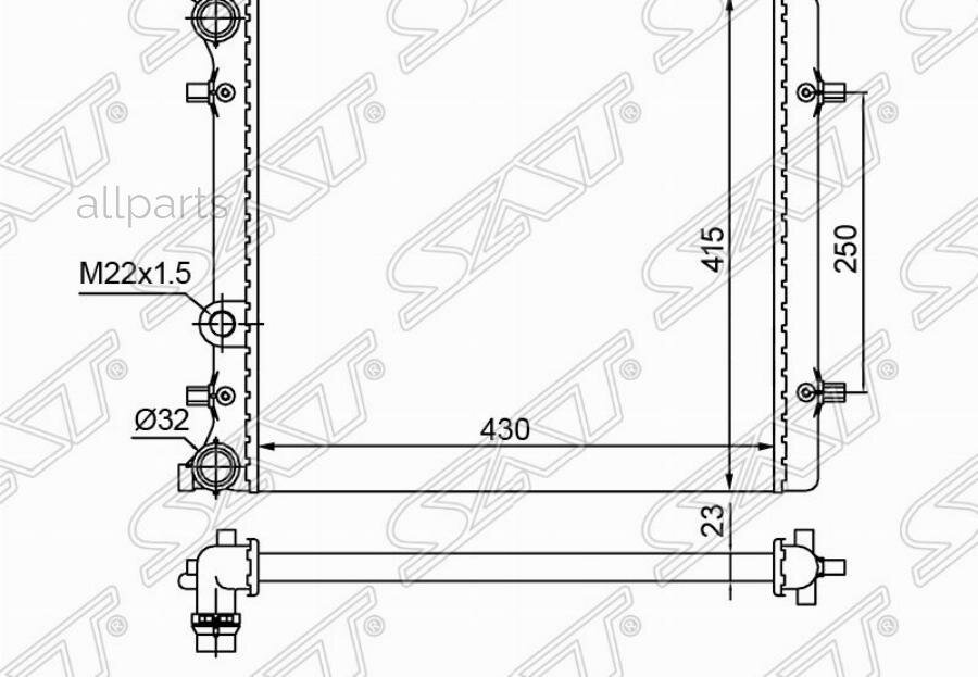 SAT SG-SD0001-1 Радиатор Skoda Octavia 96-13 / Volkswagen Golf 97-09 / SEAT Leon 98-06 / Volkswagen Bora 98-05