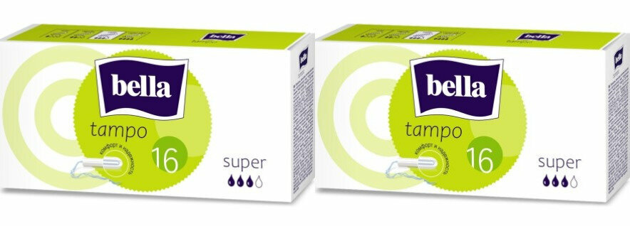 BELLA Тампоны женские гигиенические без аппликатора premium comfort марки tampo bella Super,16 шт/уп, 2 уп