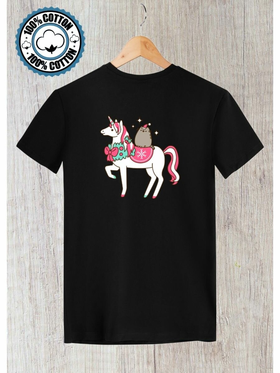 Футболка кот пушин на единороге cat