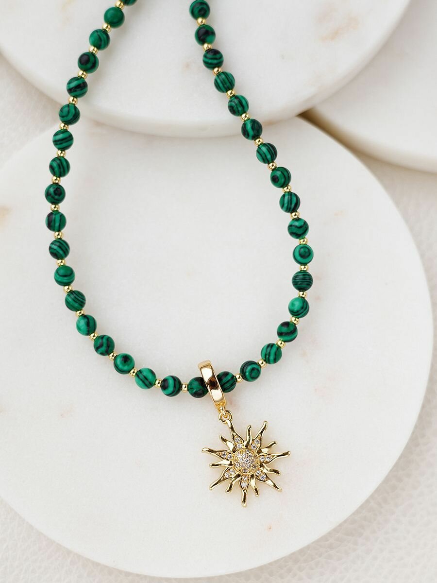 Колье, малахит, циркон