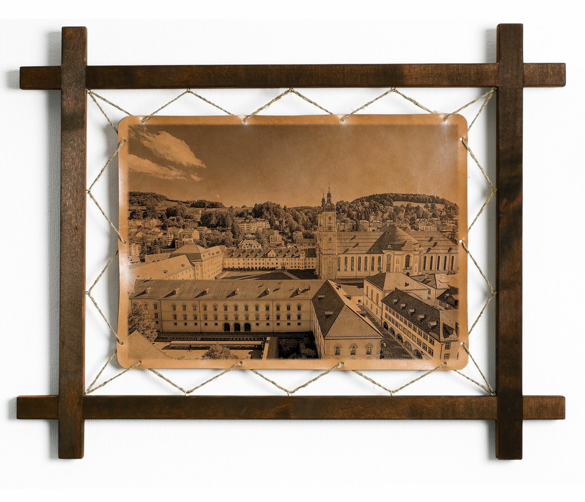 Картина интерьерная, натуральная кожа, "Монастырь Святого Галла" (Швейцария), в деревянной раме, BoomGift