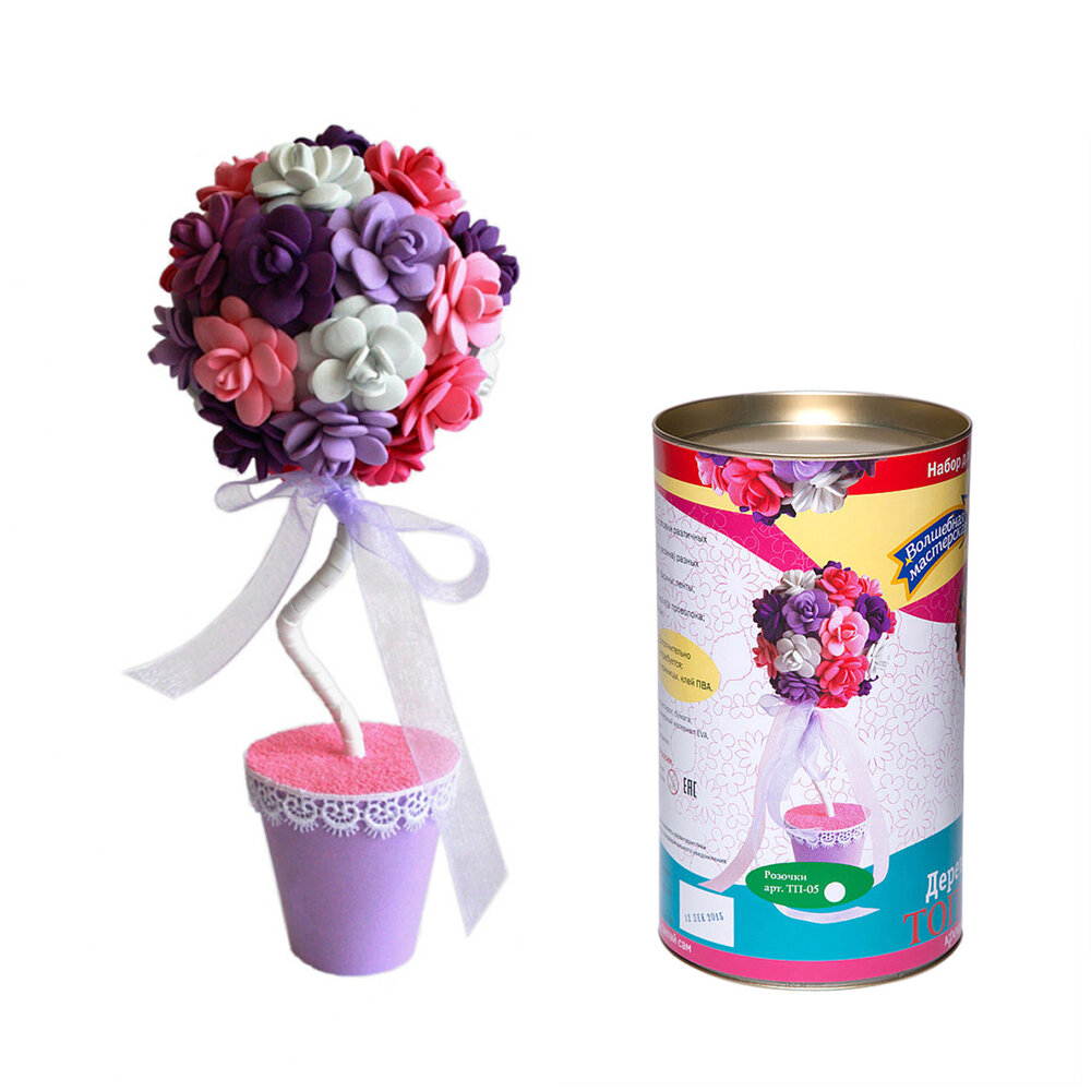 Волшебная мастерская Набор для творчества Топиарии 2 Розочки ТП-05-UN76 с пошаговой сборкой