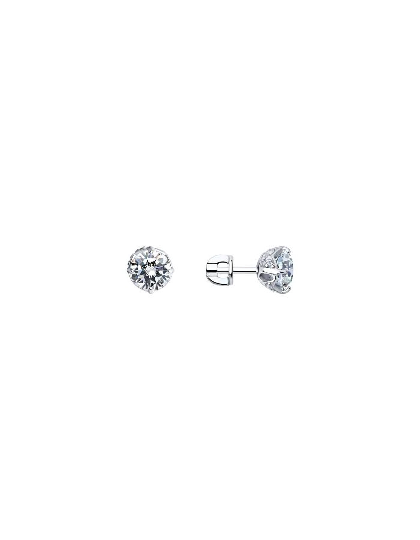 Серьги пусеты, серебро, 925 проба, родирование, фианит