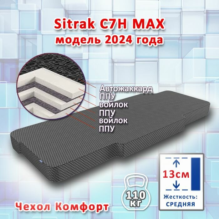 Матрас Sitrak C7H MAX (модель 2024 г.) - 13 см, в нижний спальник, беспружинный, аналог штатного матраса в автомобиль Ситрак, 221х90 см