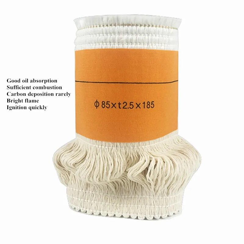 Фитиль для печи стекловолокно + хлопок 65/75/85/95/120 мм 85xt2.5x185mm