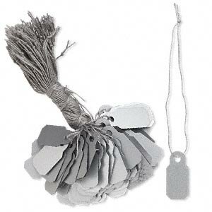 Ценники ювелирные, 22х10мм, пластик с нитью, серебристые, 10 шт.