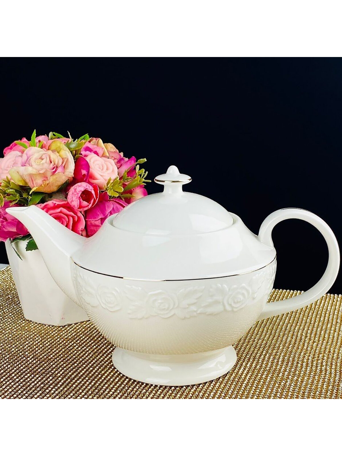 Чайник заварочный Lenardi Белая роза, фарфоровый, 1500 мл