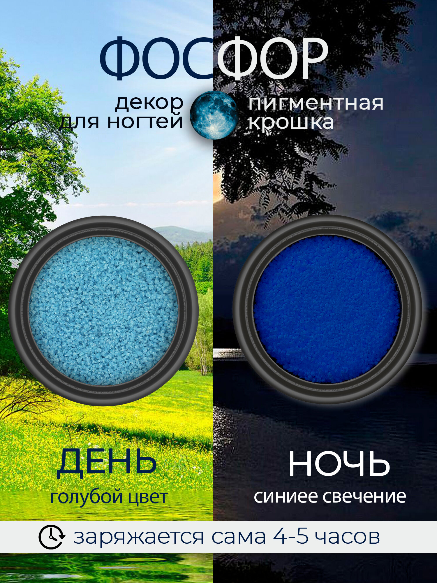 Фосфорная крошка для дизайна ногтей Nail Club 007F голубая синяя