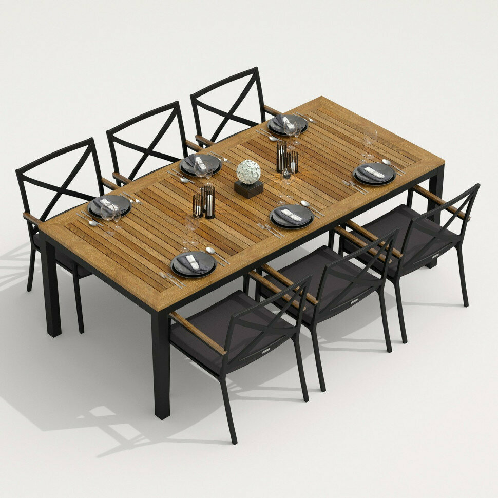 Обеденная группа TELLA FESTA каркас карбон / стол тик 220 / ткань антрацит