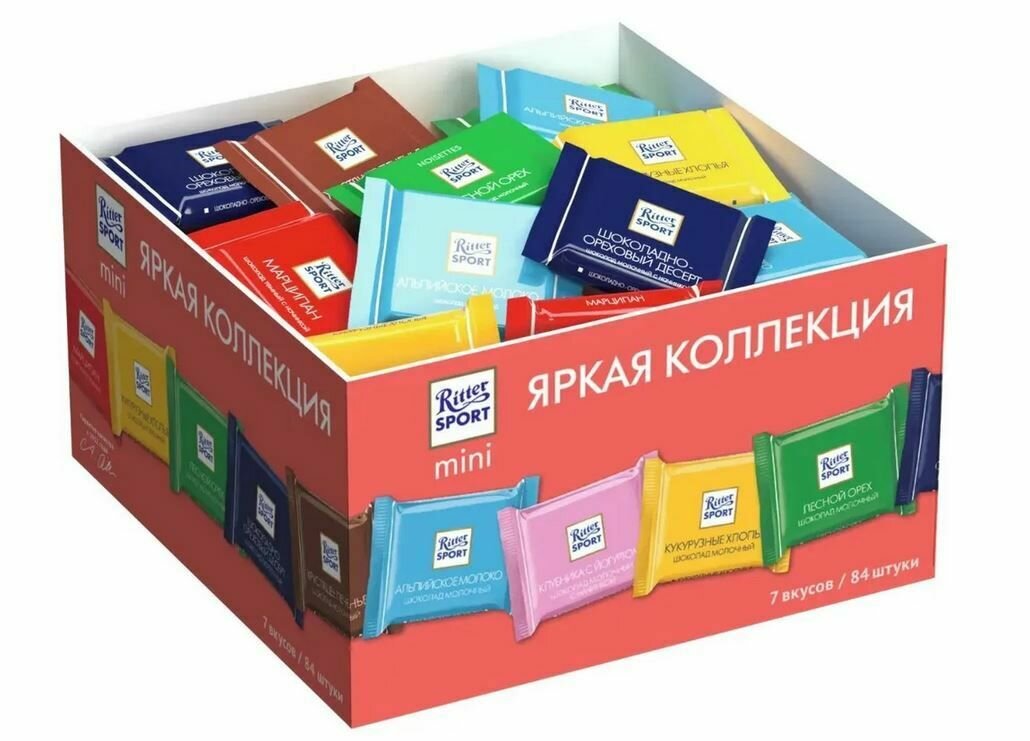 Ritter Sport Шоколад Mini Bunter Mix Ассорти 7 вкусов, 16,67 г х 84 шт