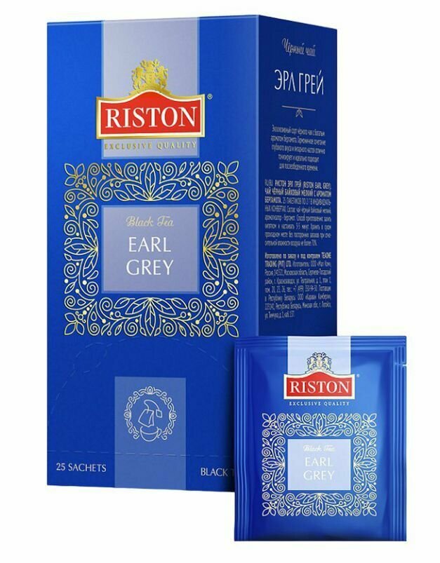 Riston Чай черный Earl Grey, 25 пакетиков по 1,5 г