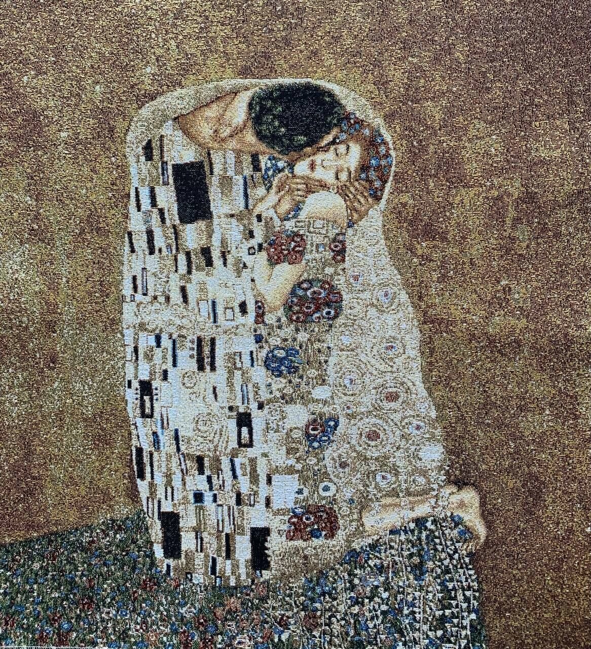 Гобелен, гобелен без рамы с люрексом Густав Климт "Поцелуй" /45х45 см