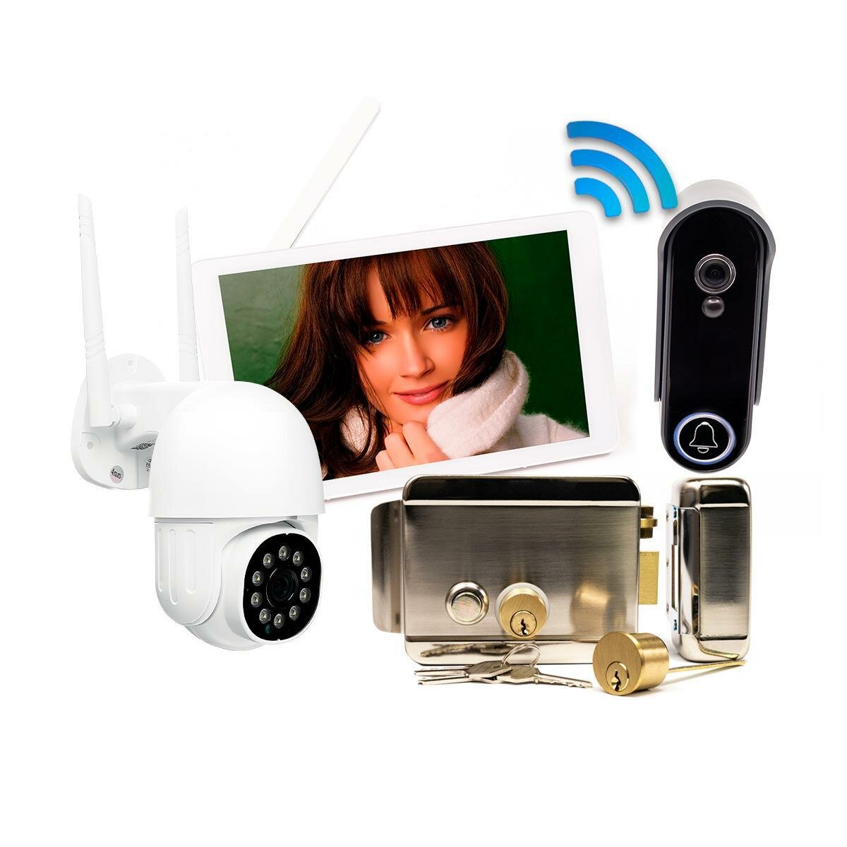 Комплект Wi-Fi видеодомофон TUYA с аккумулятором и электромеханический замок AX042 - SkyNet-1100-Tuya (1+1+AX042)-Tuya (W5469RU): уличная 5mp поворот