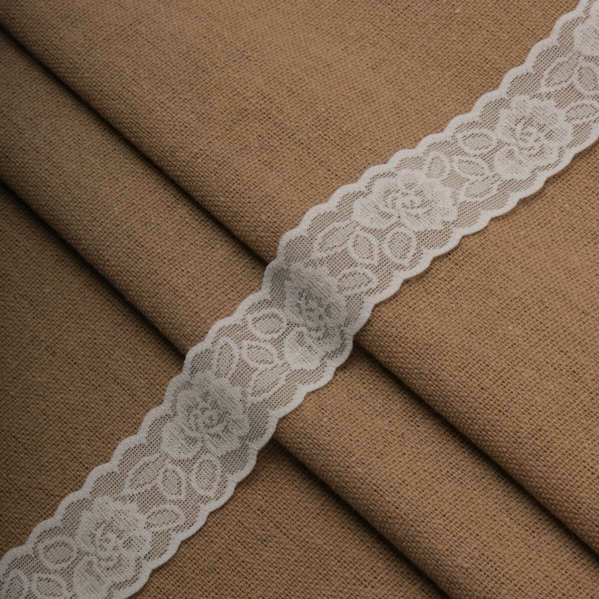 Кружево эластичное узкое 2,6см*13,7м, белое, для творчества и рукоделия, Айрис