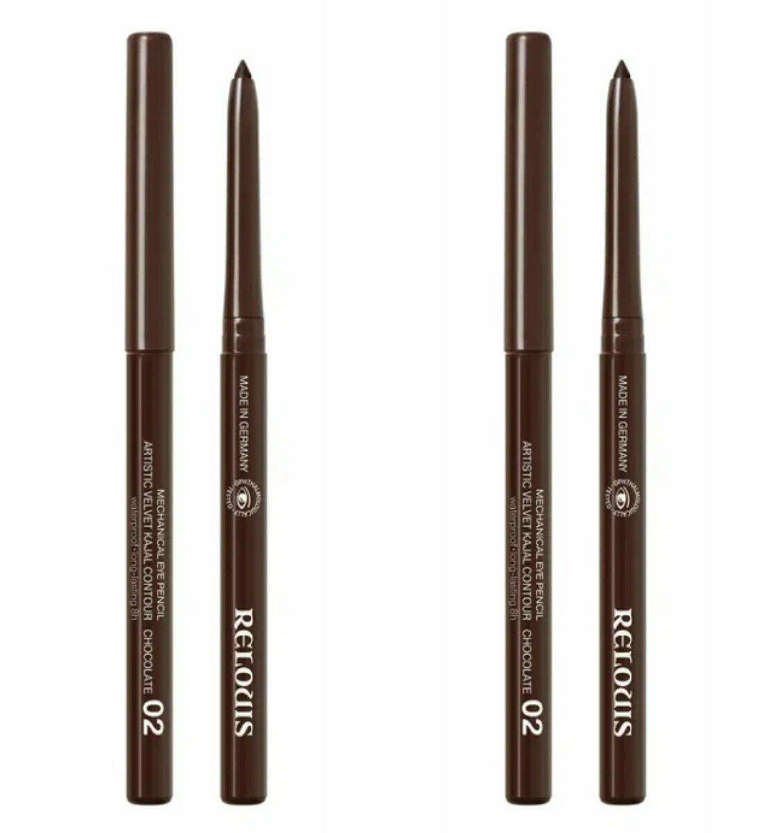 Карандаш для глаз Relouis Artistic Velvet Kajal Contour тон 02 шоколадный, механический, 0,36 гр, 2 шт.
