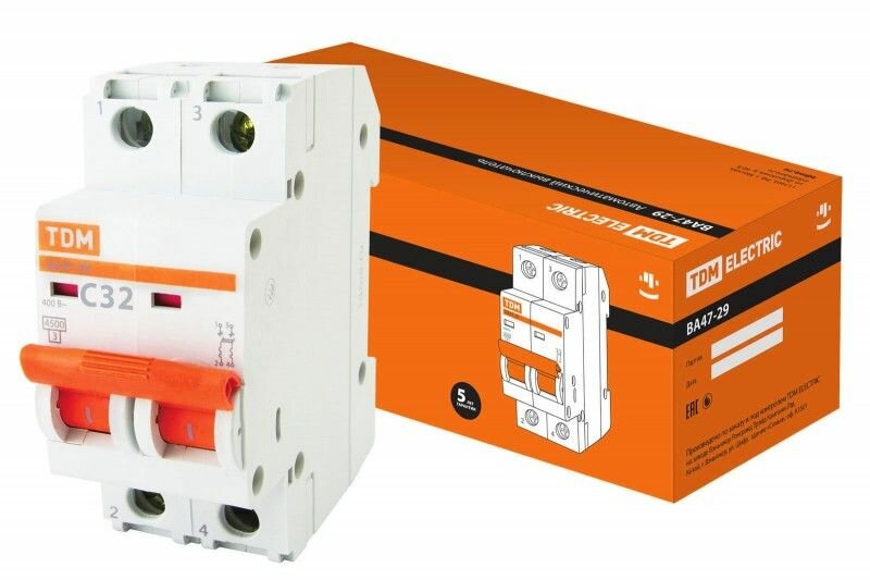 Автоматический выключатель TDM Electric ВА47-29 2Р 32А 4,5кА SQ0206-0096