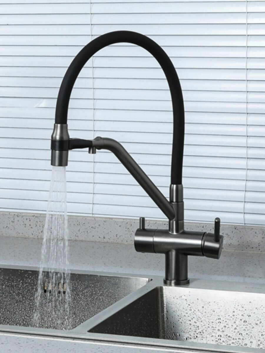 Смесители для кухни под фильтр с гибким изливом Gappo G4398-89 оружейная сталь