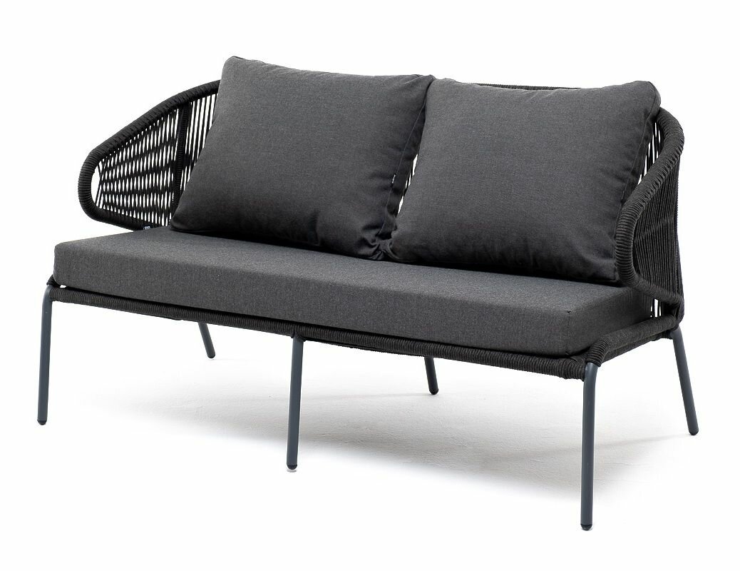 Диван 2-местный плетеный 4sis Милан Каркас алюминий темно-серый (ral7024) муар, роуп темно-серый круглый, ткань темно-серая 027