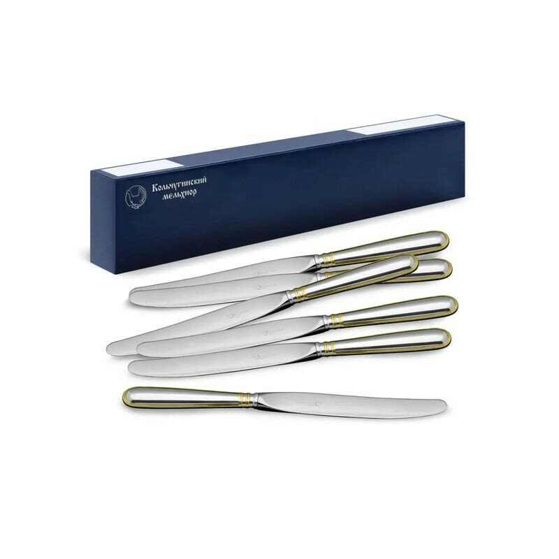 Кольчугинский мельхиор Набор десертных ножей "Капелька" посеребрение позолота 6 пр. (КМ9570602)