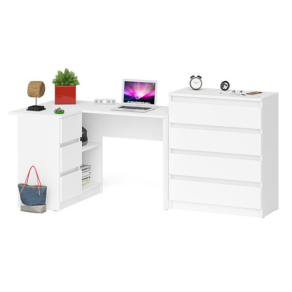 Стол компьютерный Мори МС-16 левый + Комод МК800.4, цвет белый