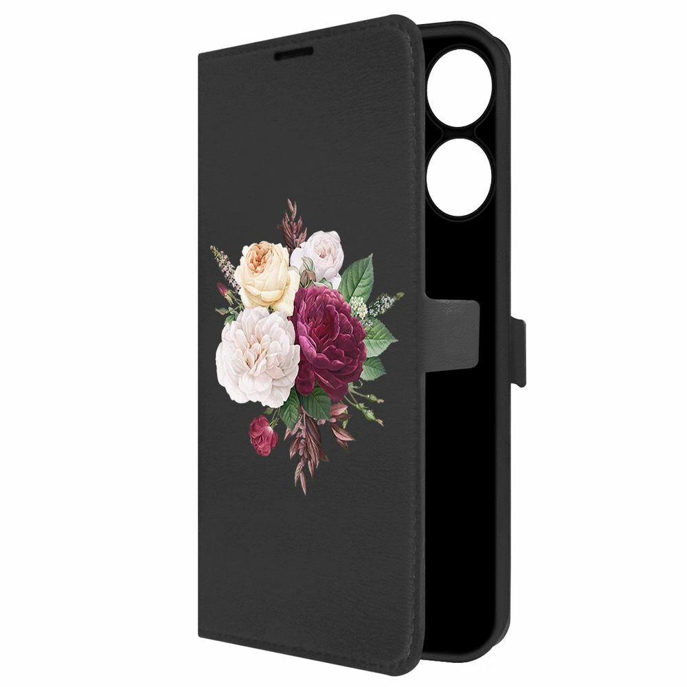 Чехол-книжка Krutoff Eco Book для Realme Note 60X Цветочная композиция (черный)