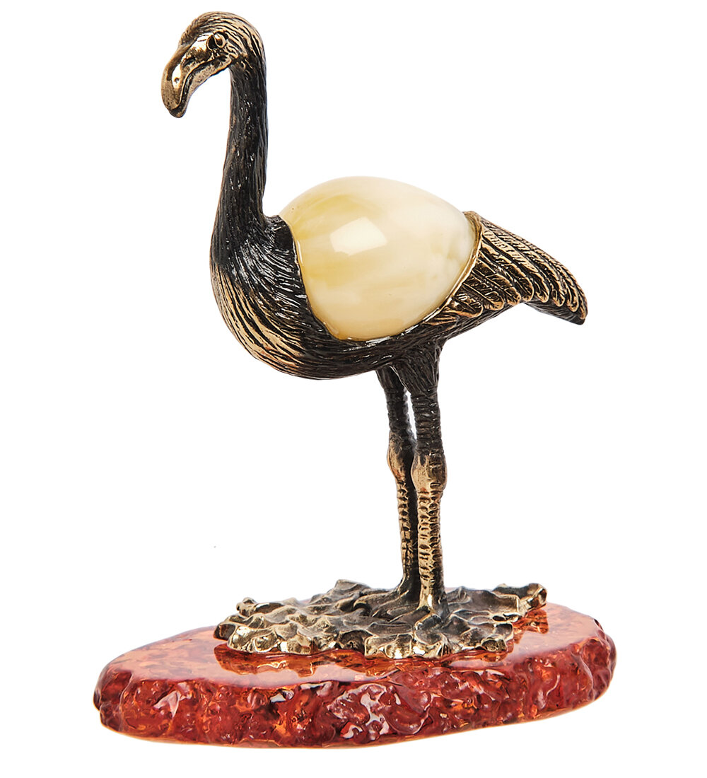 Фигурка 'Фламинго' (латунь, янтарь)