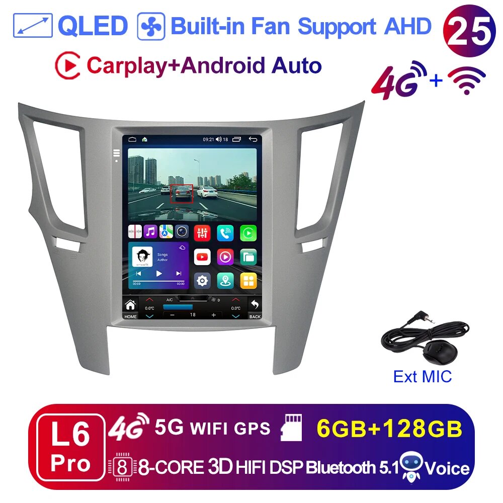 Автомагнитола Android 14 Carplay для Subaru Outback Impreza Legacy 2009-2014, L6 Pro(6-128GB)-