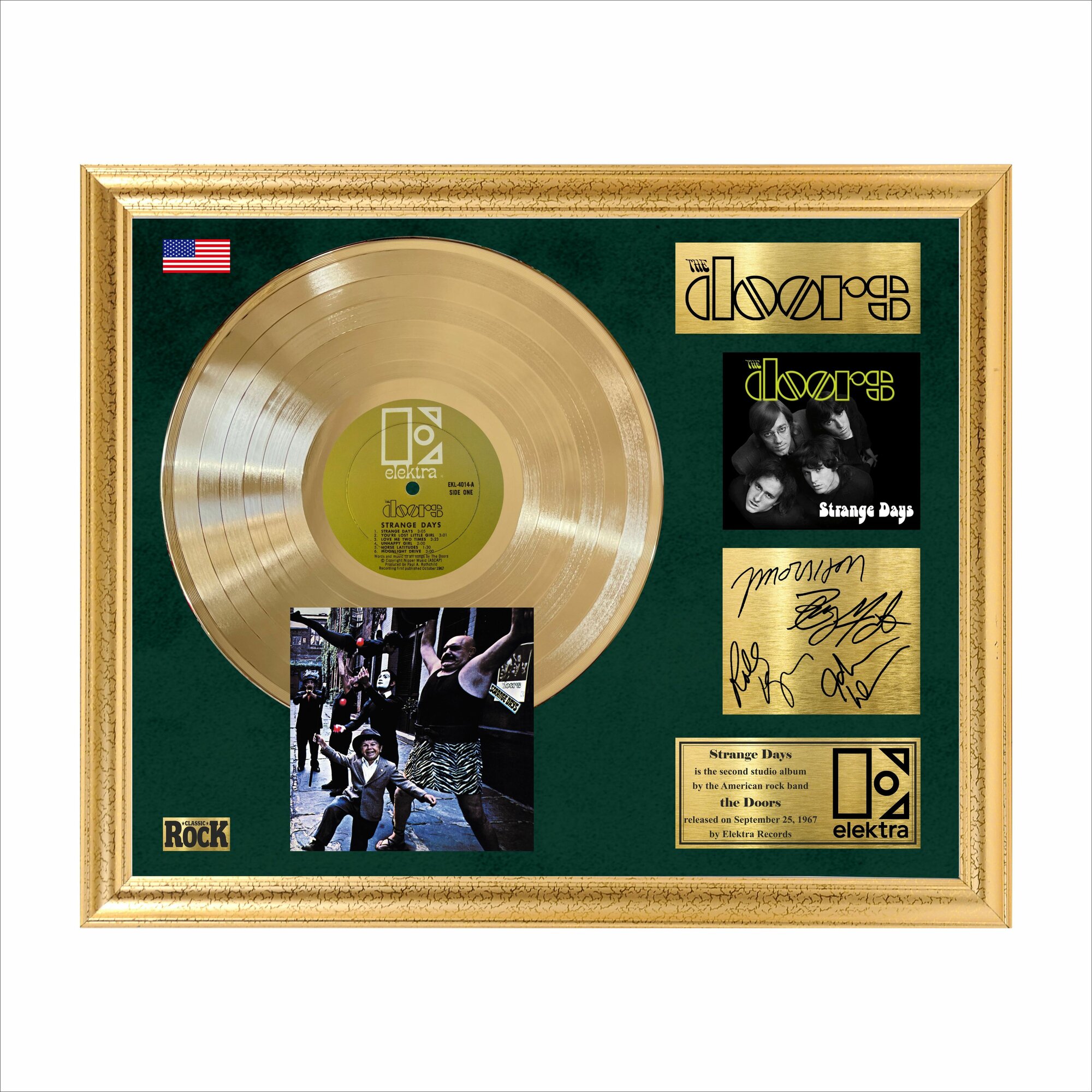 Золотой диск The Doors Strange days с автографом в рамке