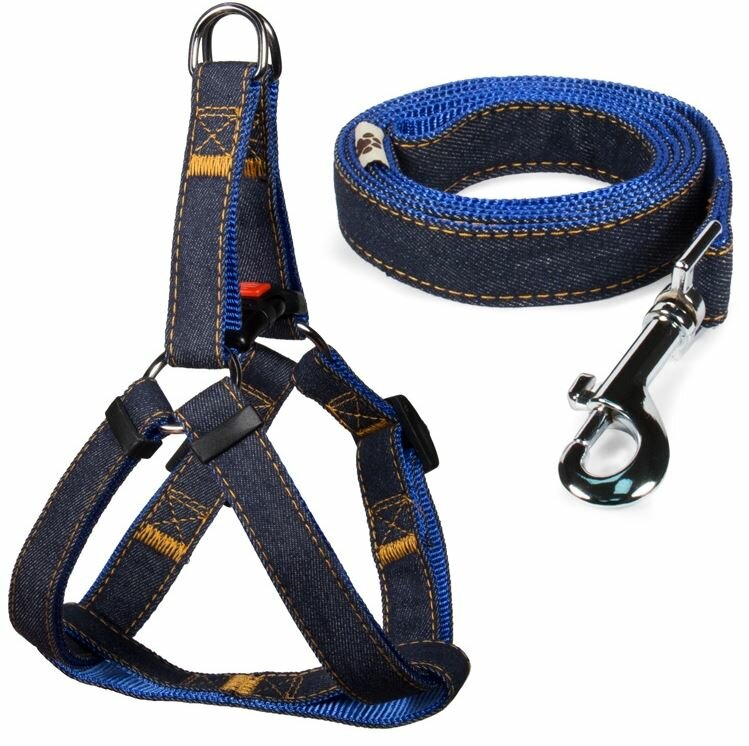 Triol Комплект шлейка 1,5*35-45см и поводок 1,5*120см, джинсовый, синий