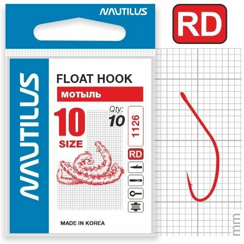 Крючки рыболовные Nautilus STING FLOAT Мотыль S-1126 Red № 10, одинарные (10 шт)