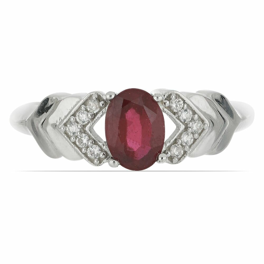 Кольцо, серебро, 925 проба, родирование, циркон, рубин
