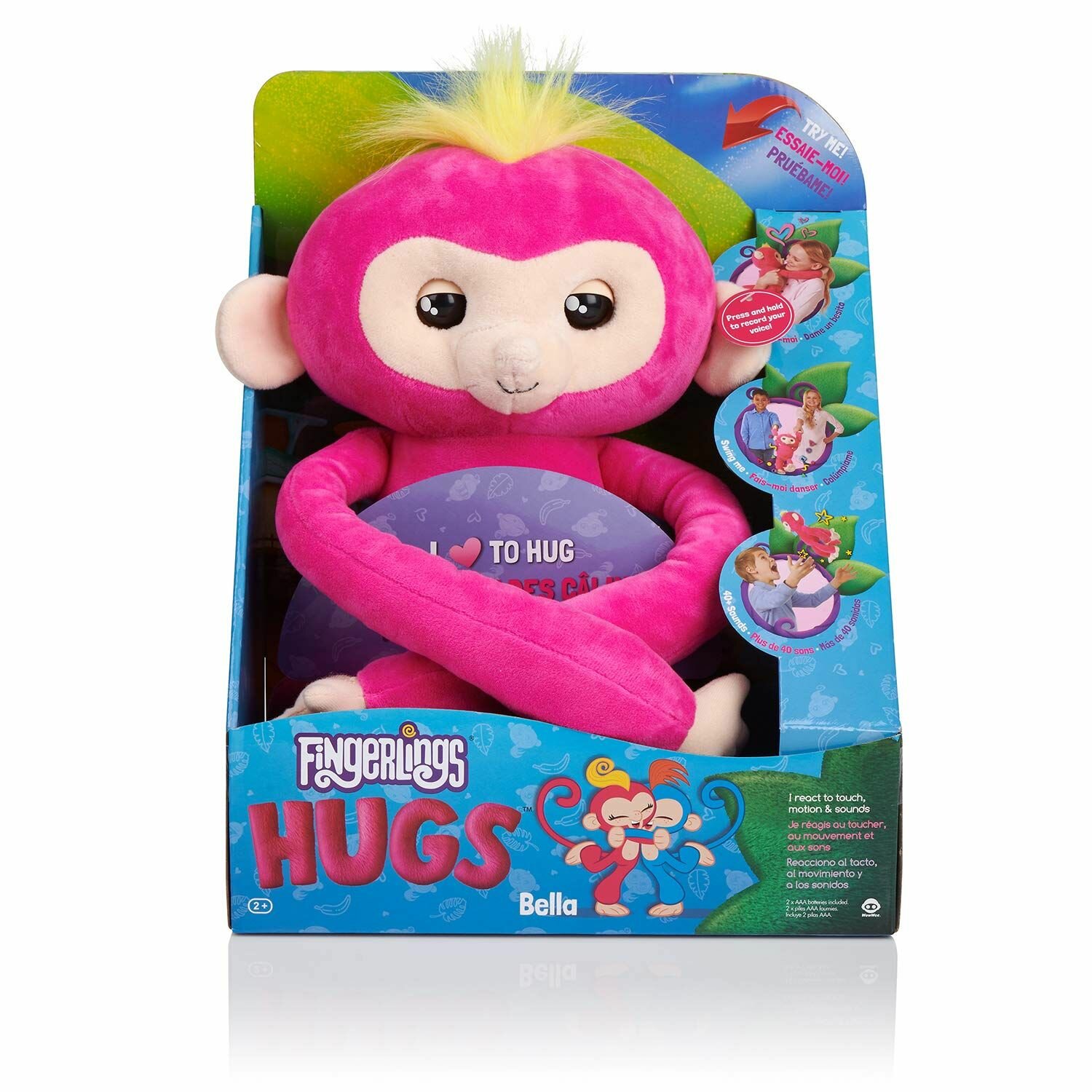 WowWee Fingerlings HUGS Monkey Bella Интерактивная плюшевая игрушка-обезьянка, Может говорить, Подходит для детей старше 3 лет