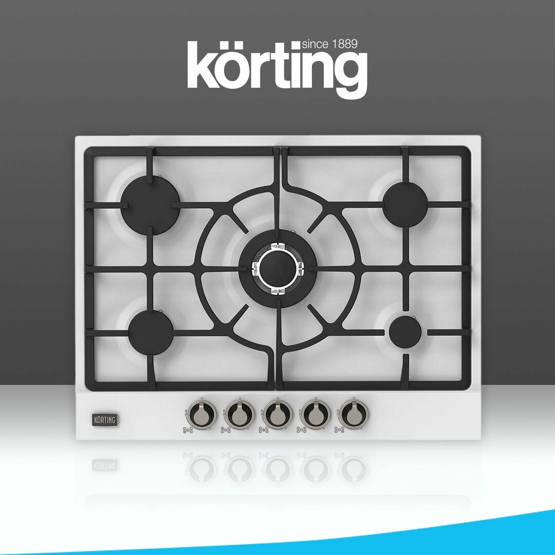 Газовая варочная панель Korting HG 761 CTSI ширина 70 см, 5 конфорок, WOK, электроподжиг, античный белый