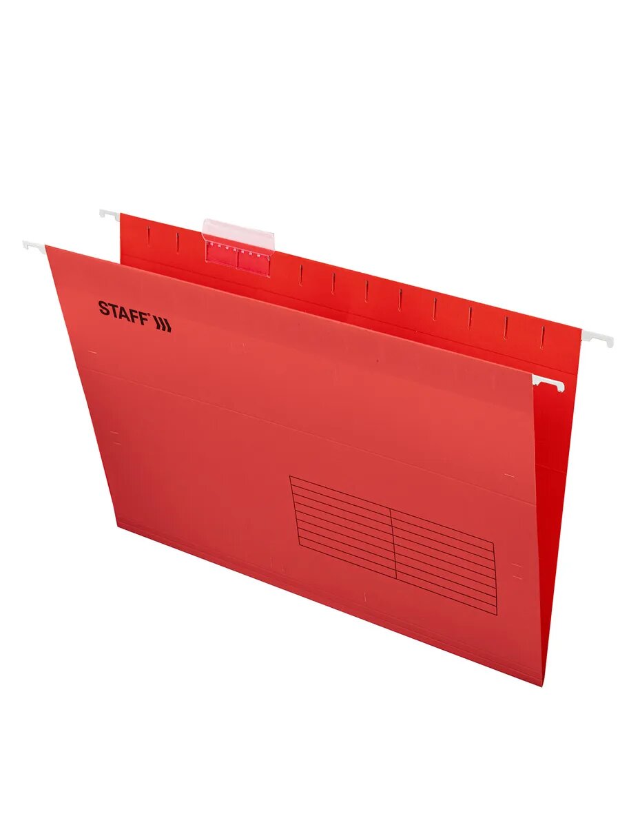 Подвесные папки A4/Foolscap (404х240 мм) до 80 л, Комплект 10 шт, красные, картон, STAFF
