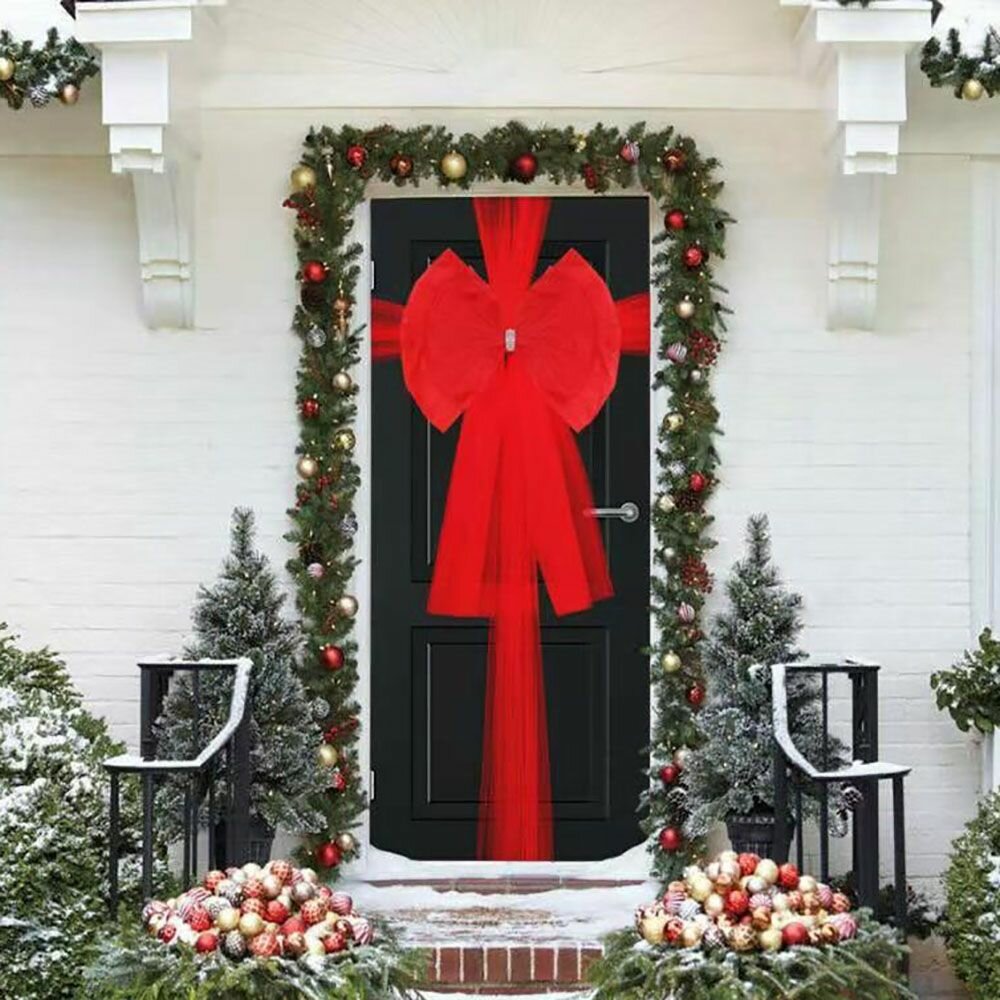 Красный бант, которым можно украсить дверь, размер 75*900 см, 1 шт.