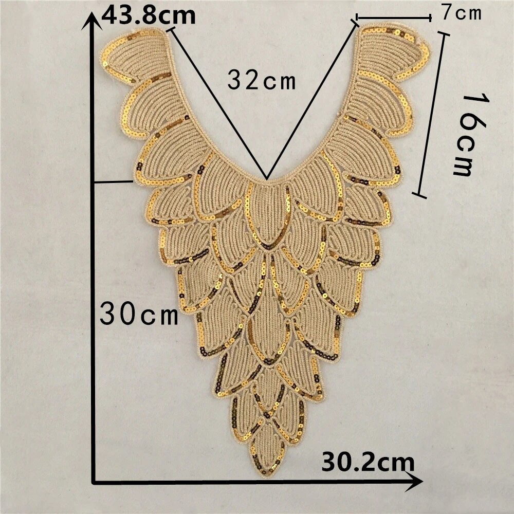 Золотой вышитый воротник из полиэстера, style 2051, 1pcs