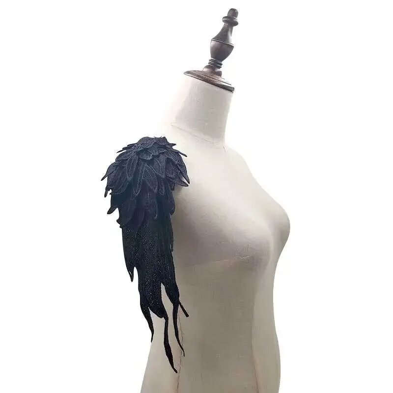 Темно-синие вышитые крылья для платья, 1pair Black