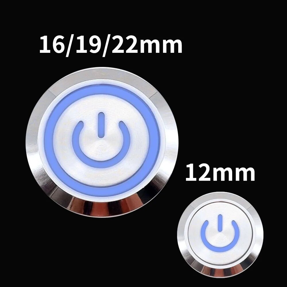 Металлический переключатель 19 мм, Flat Power Blue, 12-24V