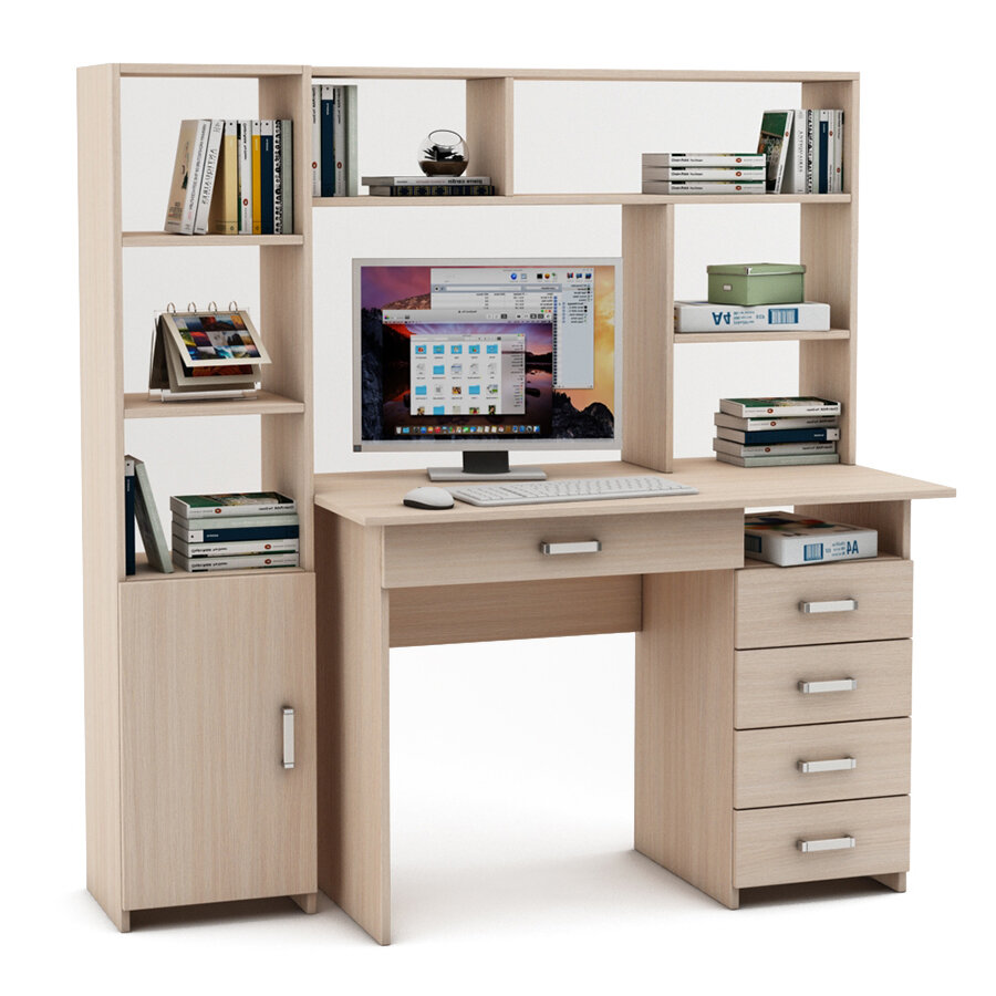 Стол письменный, компьютерный для школьника Лайт (Ньюкасл) 5Я, с надстройкой, 145х60х149,2 см, дуб молочный