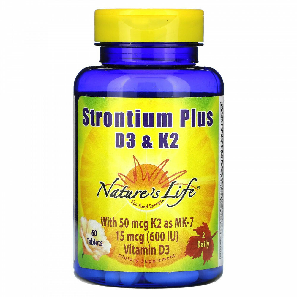 Nature's Life, Strontium Plus, витамины D3 и K2, 60 таблеток